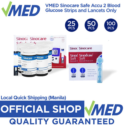 VMED Safe Accu 2 Blood Glucose Strips and Lancet Only | VMed Medical