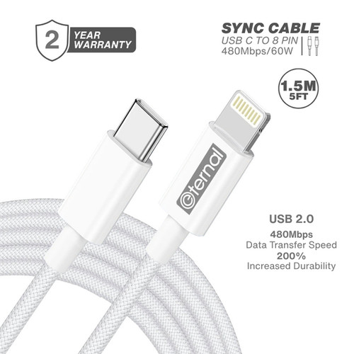 Eternal 5ft 60W USB C to Lightning / 8 Pin Data Sync Cable | Eternal ...