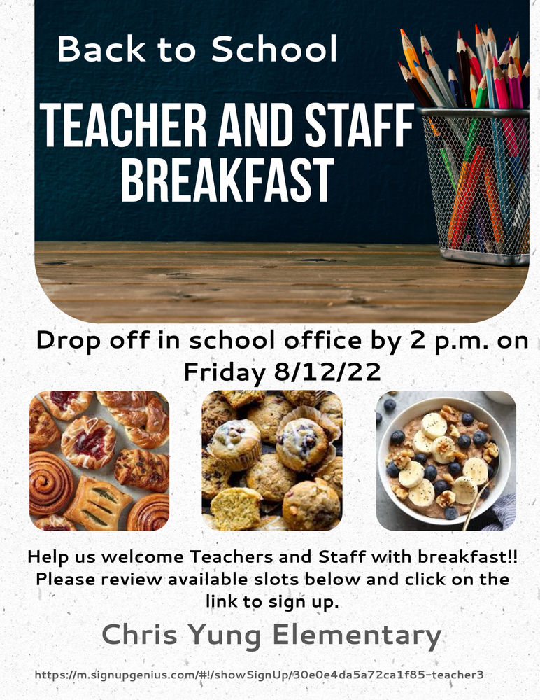 Welcome back our teachers and staff! | Chris Yung PTO