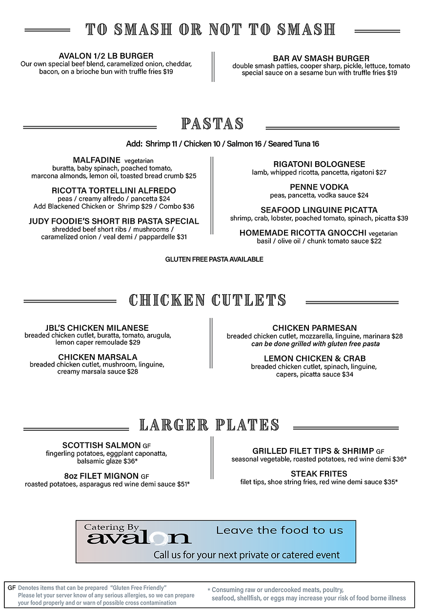 Dine In Menu | Bar AV