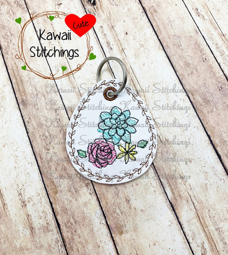 Sketchy Flowers Key Tag | Kawaii Stitchings