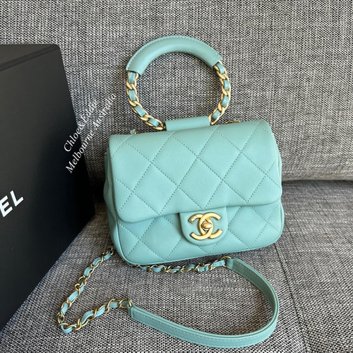 Chanel Pale Blue Mini Flap Bag With Loop Top Handle GHW 29 Series ...