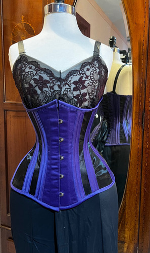 Josephine Underbust Corset Purple satin &black mesh | Isabella Corsetry