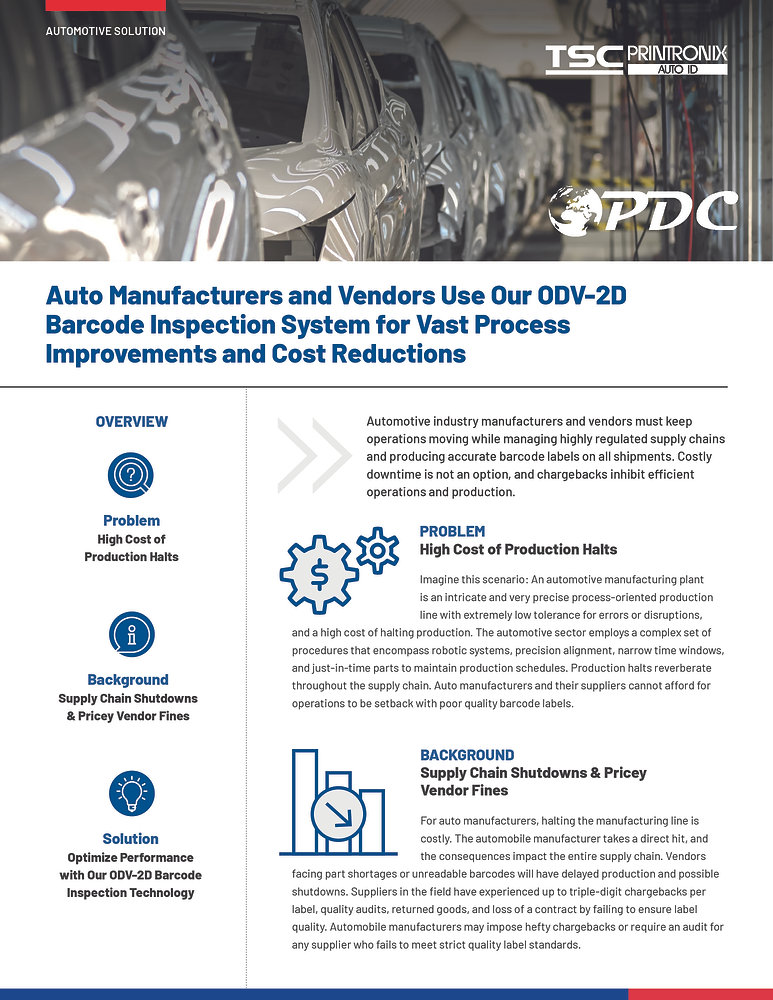 Auto ID ODV-2D Barcode Inspection System in Automotive Industry Solution