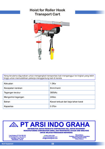 Hoist for Roller Hook Transport Cart | PT Arsi Indo Graha