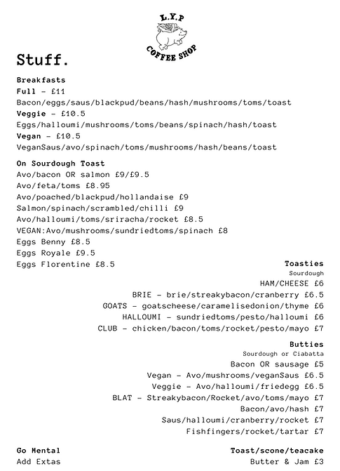Little Yellow Pig | Menu