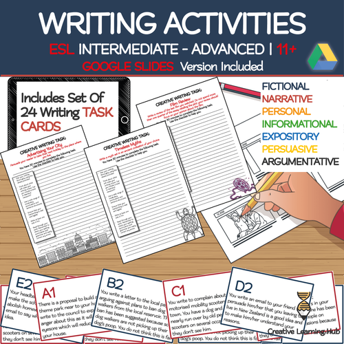 WRITING ACTIVITIES Pack for ESL & 11+ (Includes Task Cards) | Distance ...