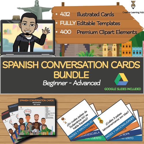 SPANISH Conversation Cards BUNDLE - Beginner to Advanced Speaking ...