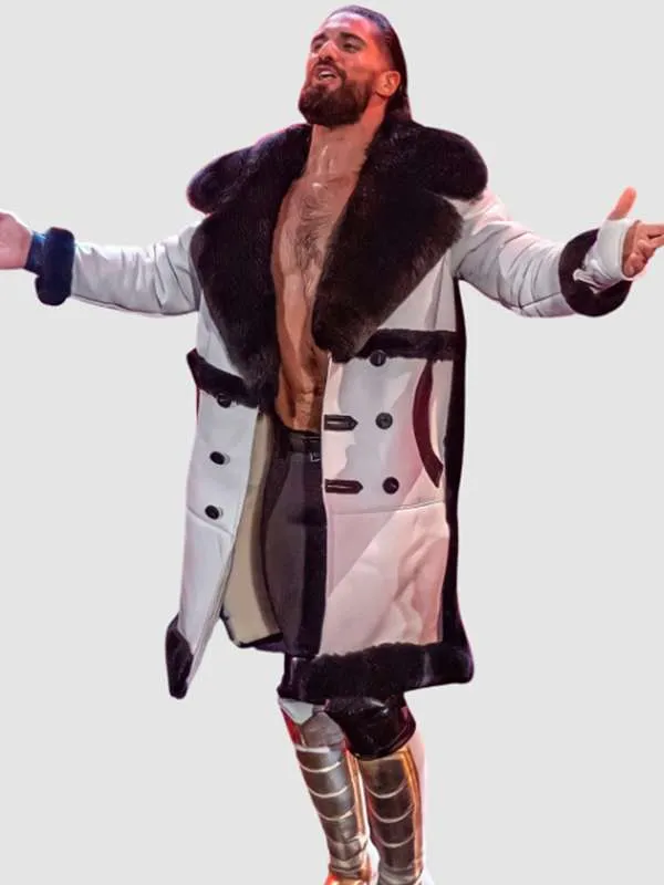 WWE RAW 2023 Seth Rollins Shearling White Leather Coat | Celebs Outfits