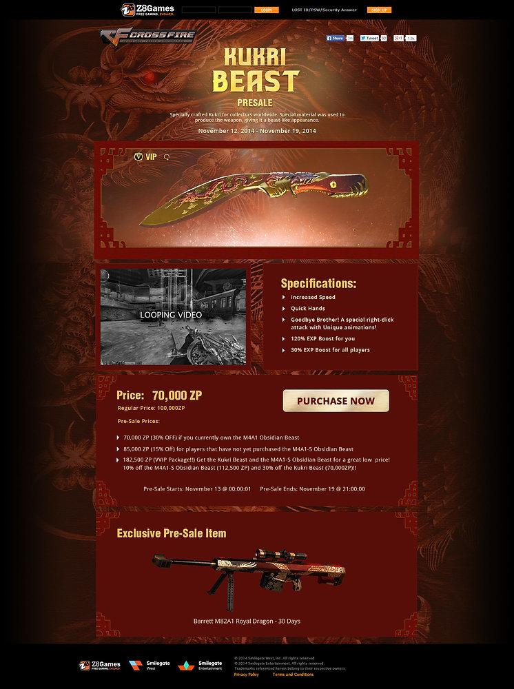 Crossfire: Kukri Beast VIP Presale Page Design