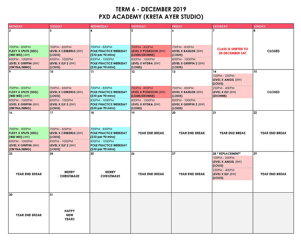 PXD Pole Studio | Schedule