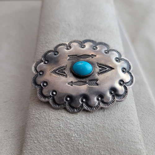 Ingot Silver Oval Concho with Turquoise Stone Pin by Mike French | True ...