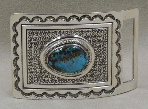 Sterling Silver Natural Fox Turquoise Buckle by Leonard Nez | True West ...