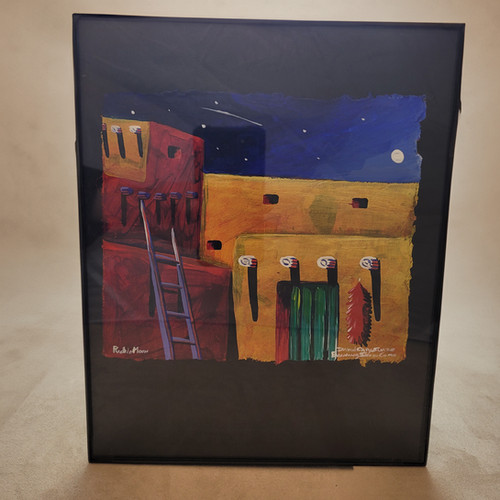 "Pueblo Moon" - Framed Acrylic on Homemade Paper by David Gary Suazo ...