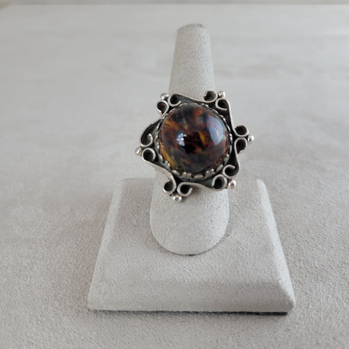 Sterling Silver Scroll Overlay Ring with Pietersite stone by David ...