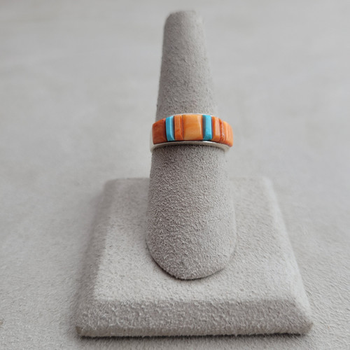 Sterling Silver Cornroll Inlay w/ Spiny Oyster & Turquoise Ring by V ...