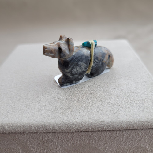 Zuni Carved Wolf Fetish in Turquoise, by Fitz Kiyite | True West Gallery