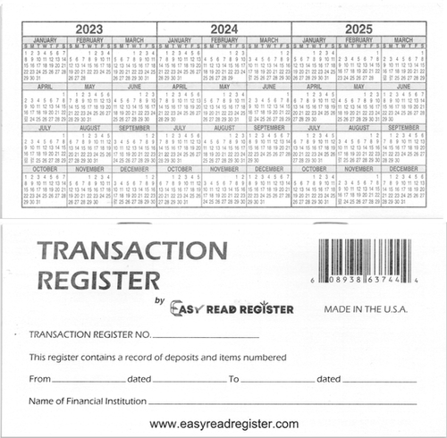 Checkbook Registers | Easy Read Register