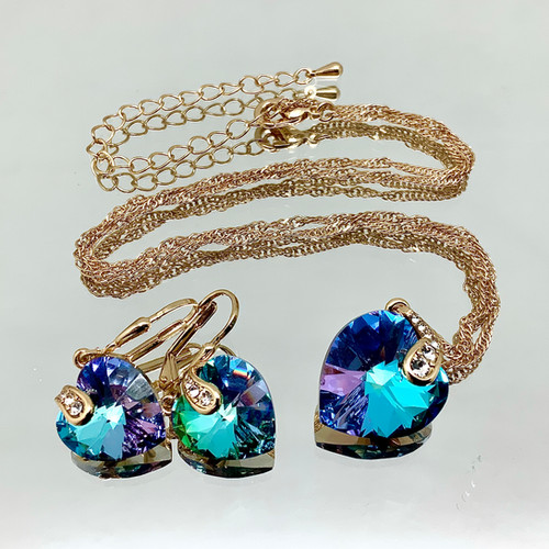 Dangling Heart Necklace & Earring Set Yellow Gold/Vitrail Light | Borun ...