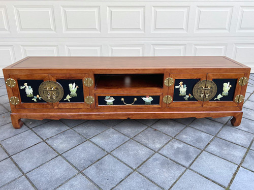 Oriental teak inlaid jade TV stand | Kapok Furniture