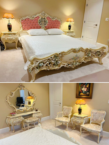 Like new 8pc Italy made Silik carved bedroom set | Kapok Furniture