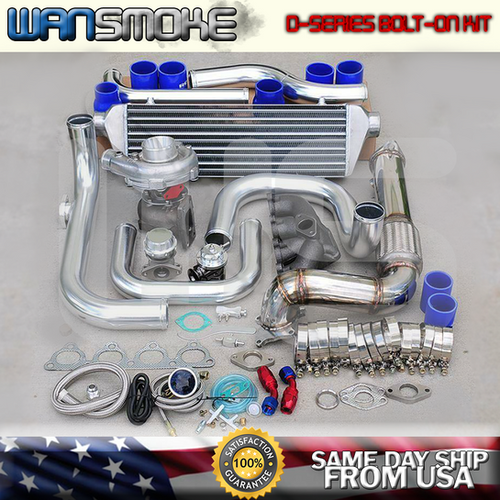 Honda Civic D-Series Bolt-on Turbo Kit (chrome with blue couplers ...