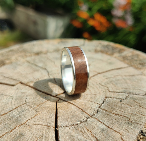 Silver Ring with European Walnut inlay | Lakeland Rings