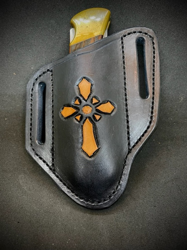 Black & Tan tooled Cross for the Buck 110 | SULLIVAN LEATHER