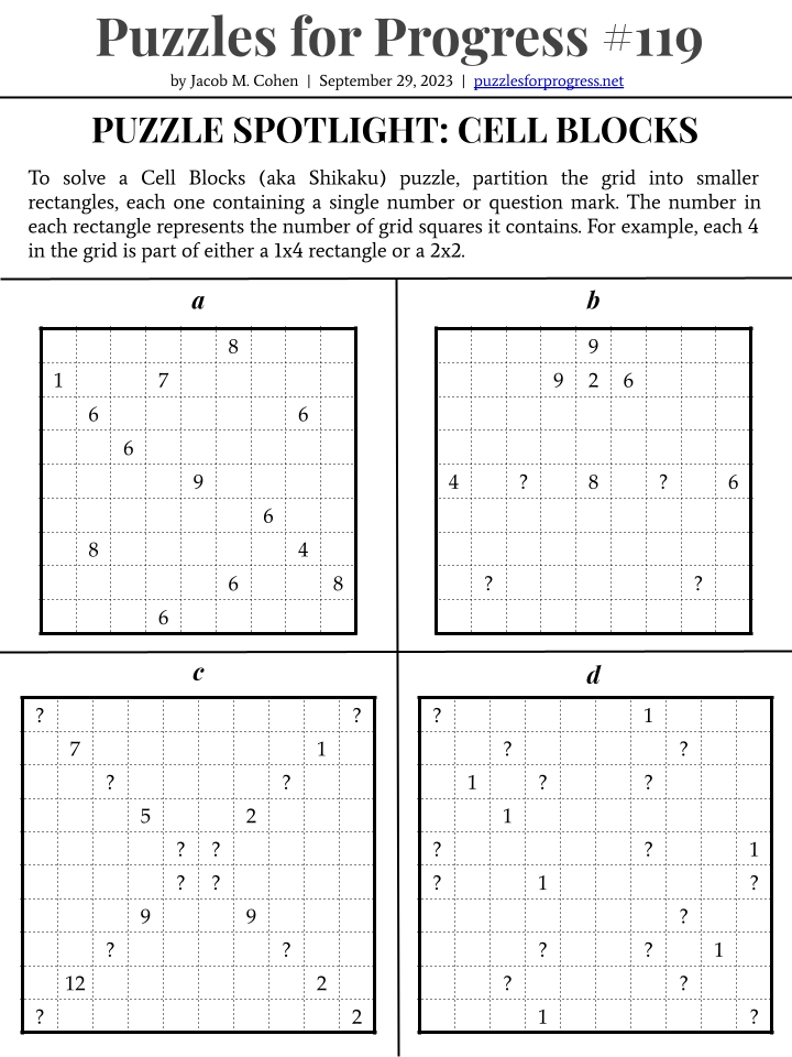 #119: Puzzle Spotlight: Cell Blocks (Shikaku)