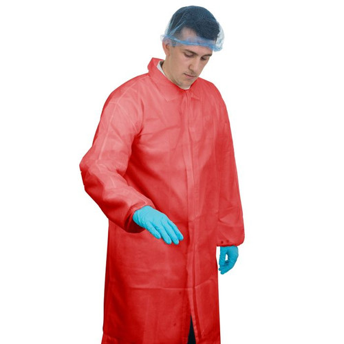 Red non woven dispoable XL visitors coat with velcro pack of 50 ...