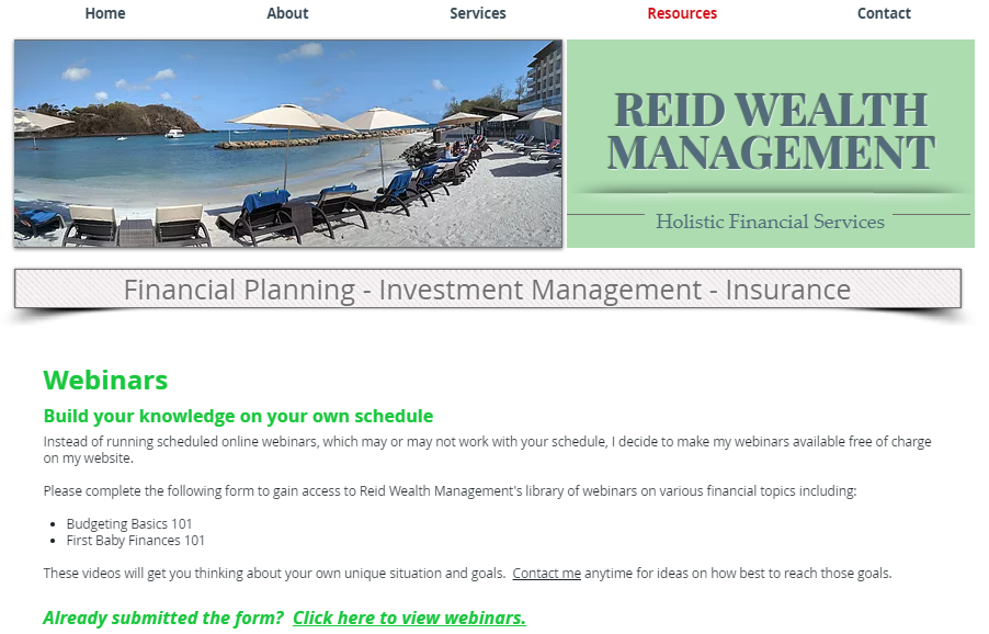 Free Personal Finance Webinars | REID WEALTH MANAGEMENT | Ontario