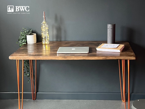 Industrial Reclaimed Wooden Desk with Copper Hairpin Legs | Bolehill ...