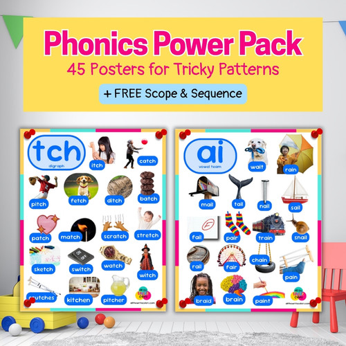 Phonics Power Pack - 45 Posters for Tricky Patterns (Plus Free Scope ...