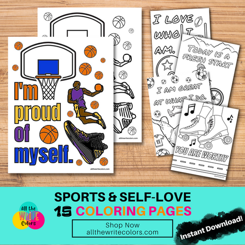 15 Sports Coloring Pages with Positive Affirmations - Instant Digital ...