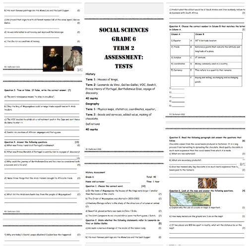 Social Sciences grade 6 Term 2 tests | Cs Summaries
