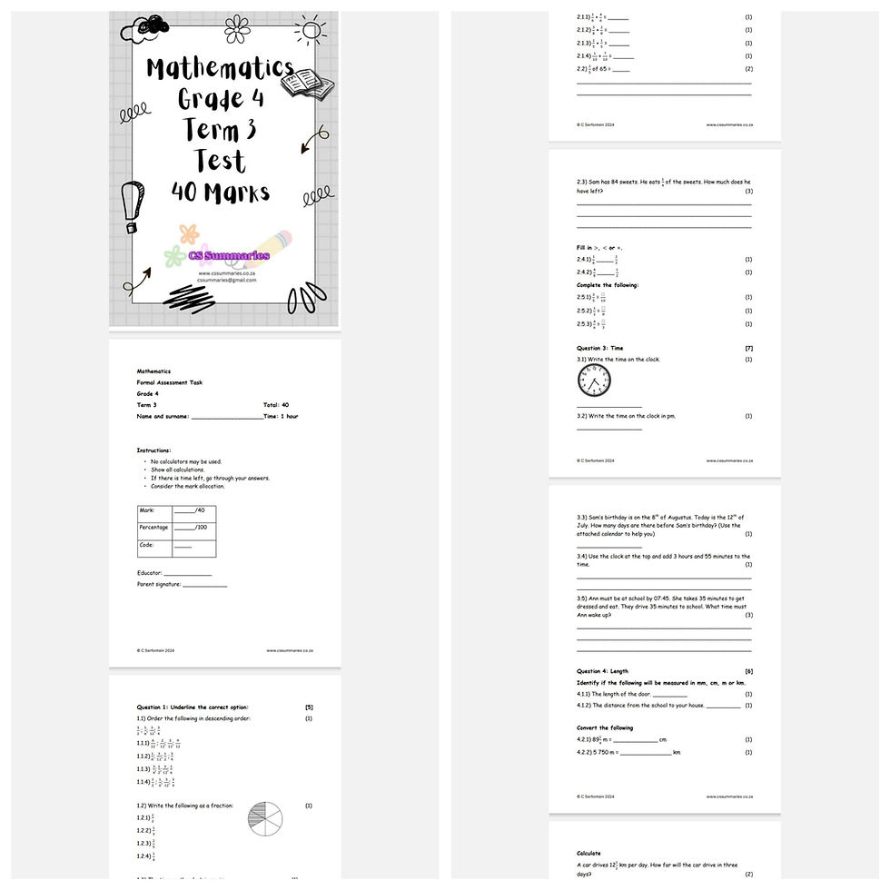 Grade 4 Term 3 Assessments| Cs Summaries