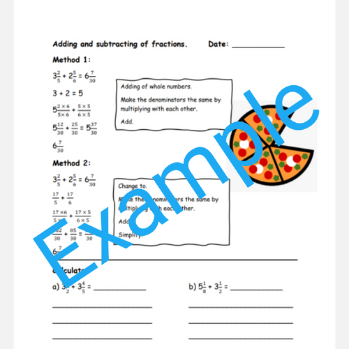 Adding and subtracting fractions worksheet | Cs Summaries