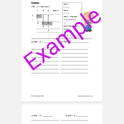 Long division worksheet | Cs Summaries
