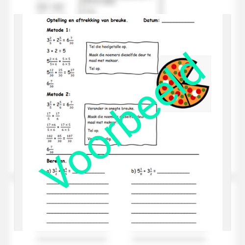 Optelling en aftrekking van breuke werkkaart | Cs Summaries