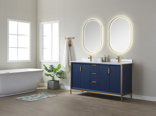 VEVO Aria 60" Vanity Blue/Gold Hardware, White/Gold Hardware | Vision ...