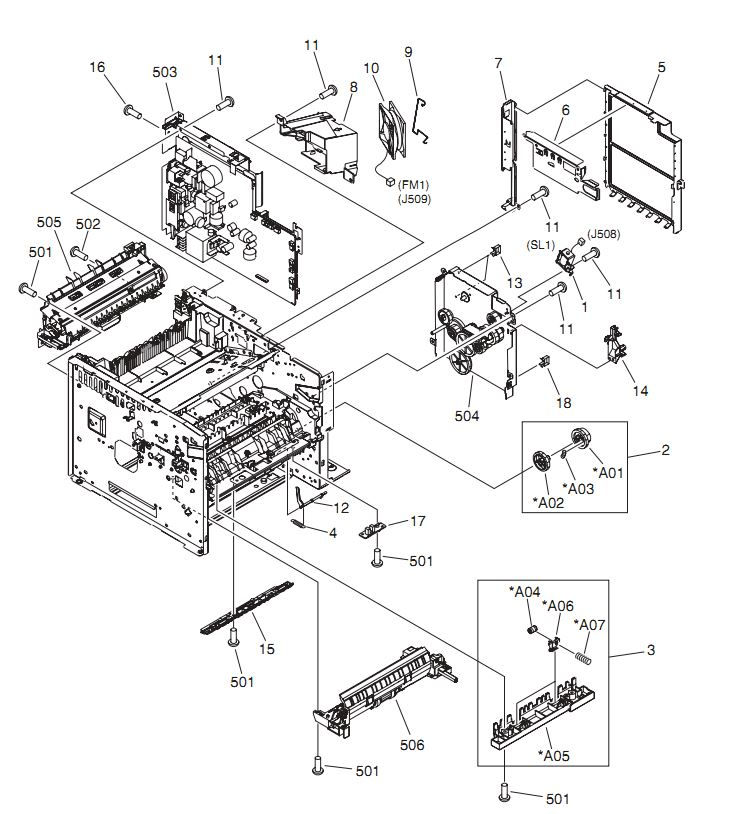 HP LaserJet P3005 P3005d P3005n P3005x P3005dn Printer Parts Diagrams