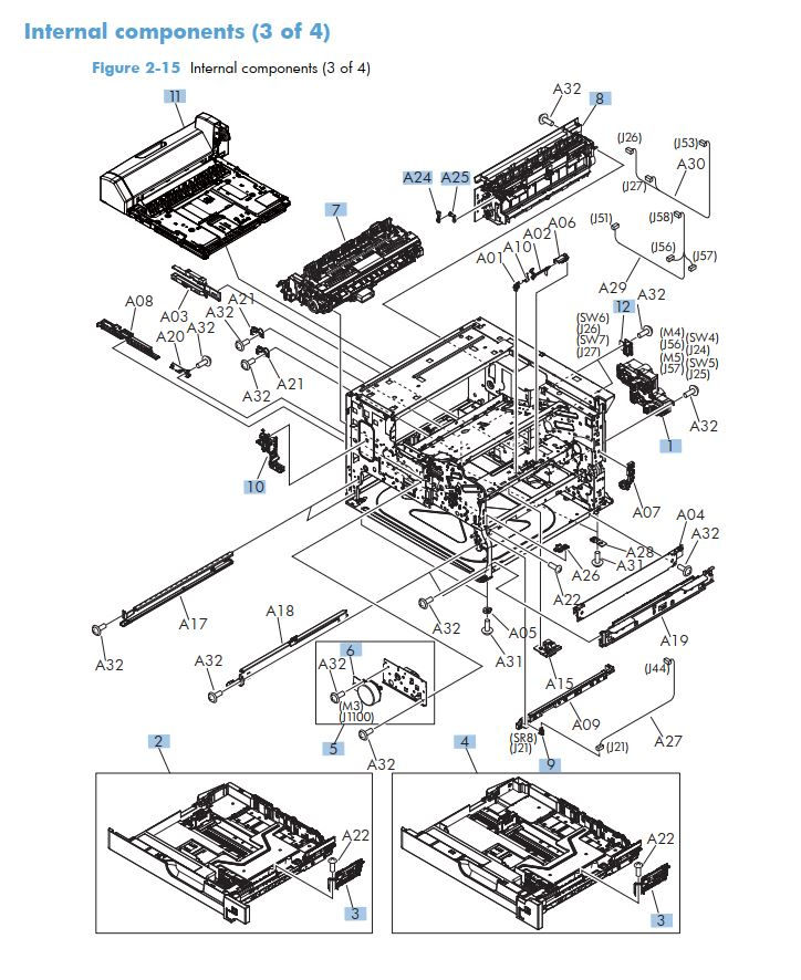 HP M725 Laser Printer Parts Diagrams