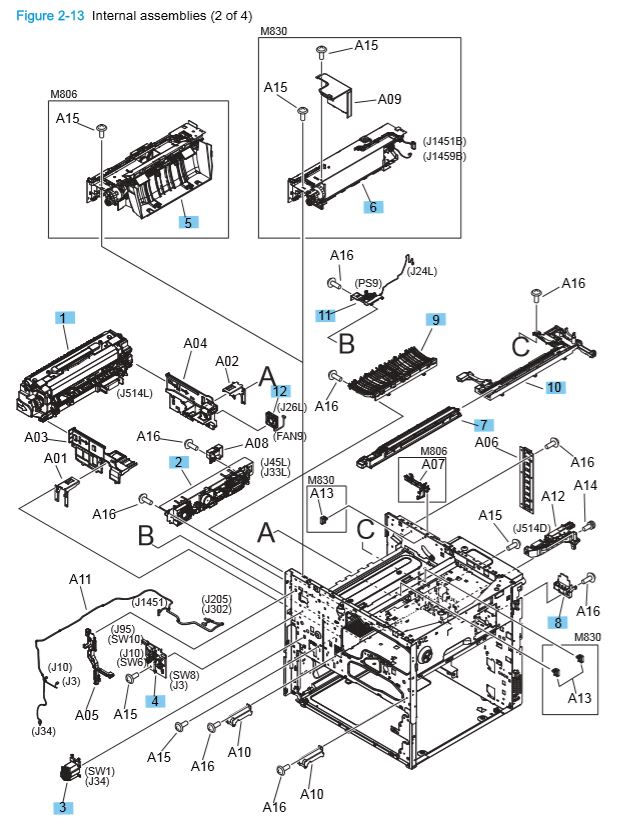 Part Diagrams- HP M806 M830 Laser Printer