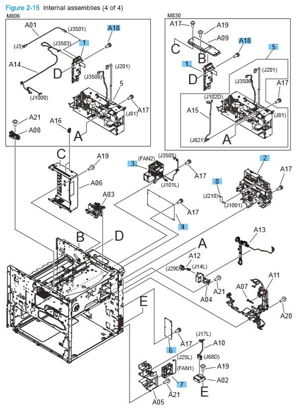 Part Diagrams- HP M806 M830 Laser Printer