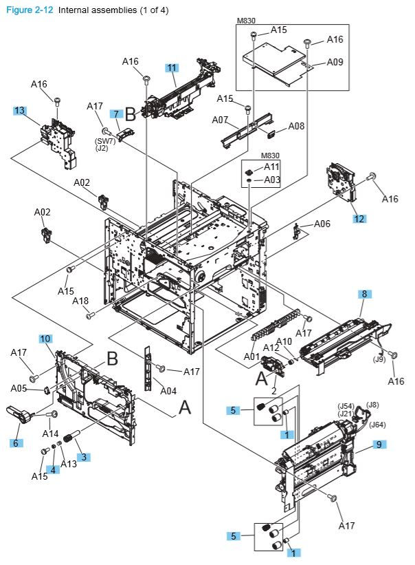 Part Diagrams- HP M806 M830 Laser Printer