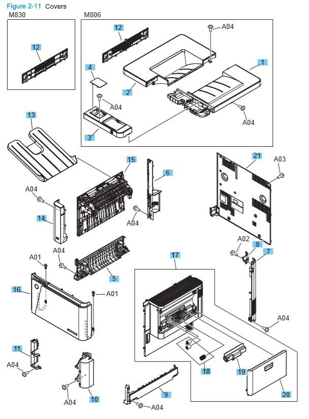 Part Diagrams- HP M806 M830 Laser Printer