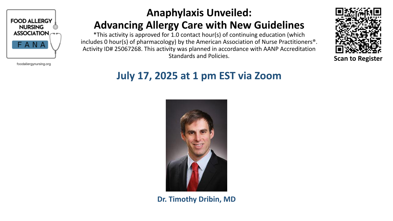 Anaphylaxis Consensus by Dr. Timothy Dribin | Food Allergy Nursing