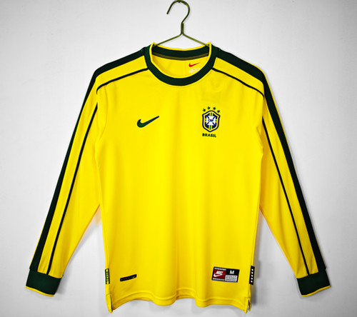 1998 Brazil Home Long Sleeves Retro Football Kit World Cup '98 Ronaldo ...