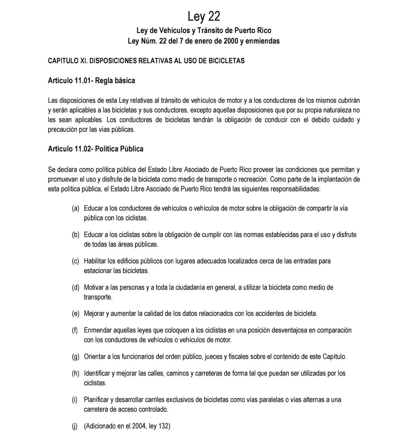 Ley 22 de Vehículos y Tránsito de Puerto Rico del 7 de enero de 2000 y ...