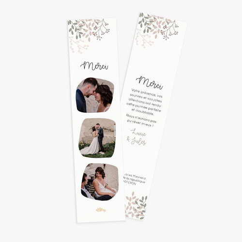 Carte de remerciement mariage marque page | Faire-part green